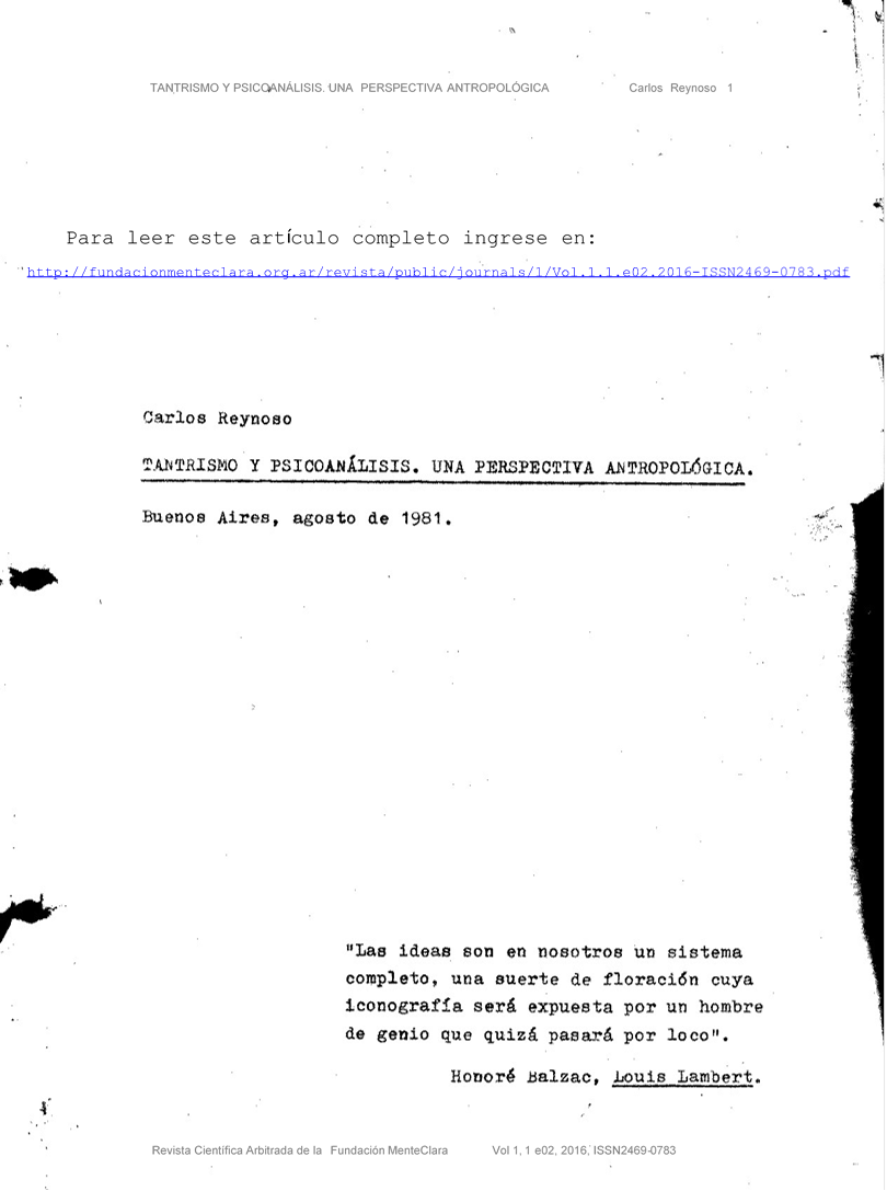 TANTRISMO Y PSICOANÁLISIS. UNA PERSPECTIVA ANTROPOLÓGICA